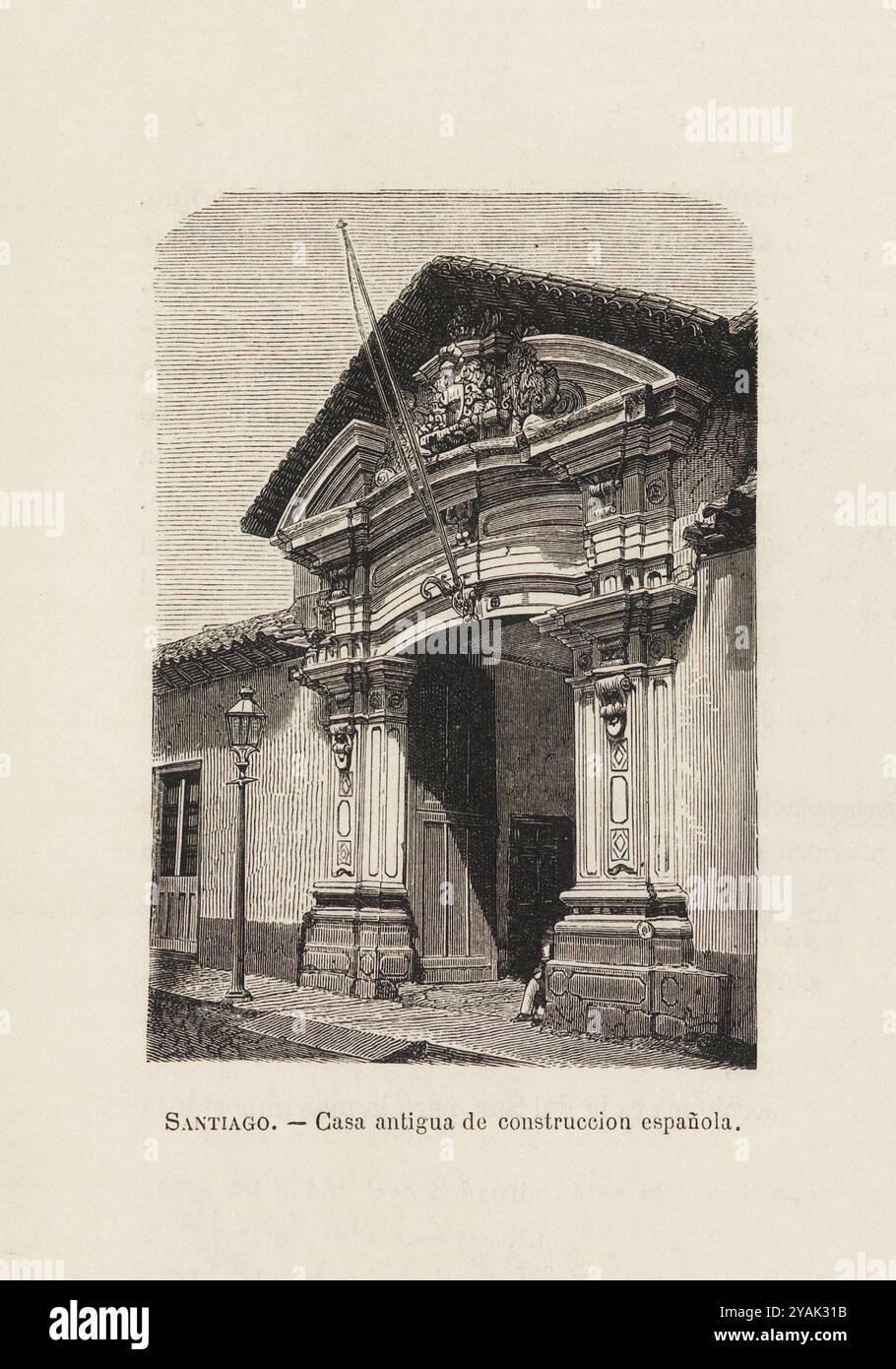 Santiago of the 19th century. Old house of Spanish construction. Chile ...