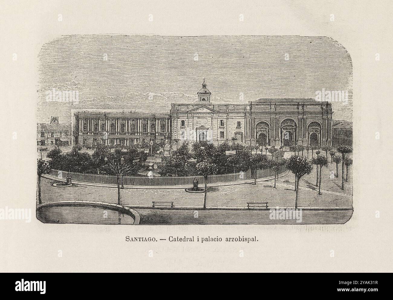 Santiago of the 19th century. Santiago Metropolitan Cathedral and ...