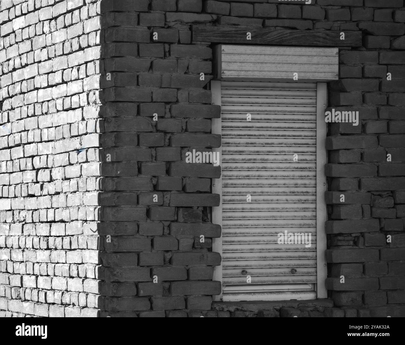 Around the Corner: Closed Window with White Blinds and Brick wall ...
