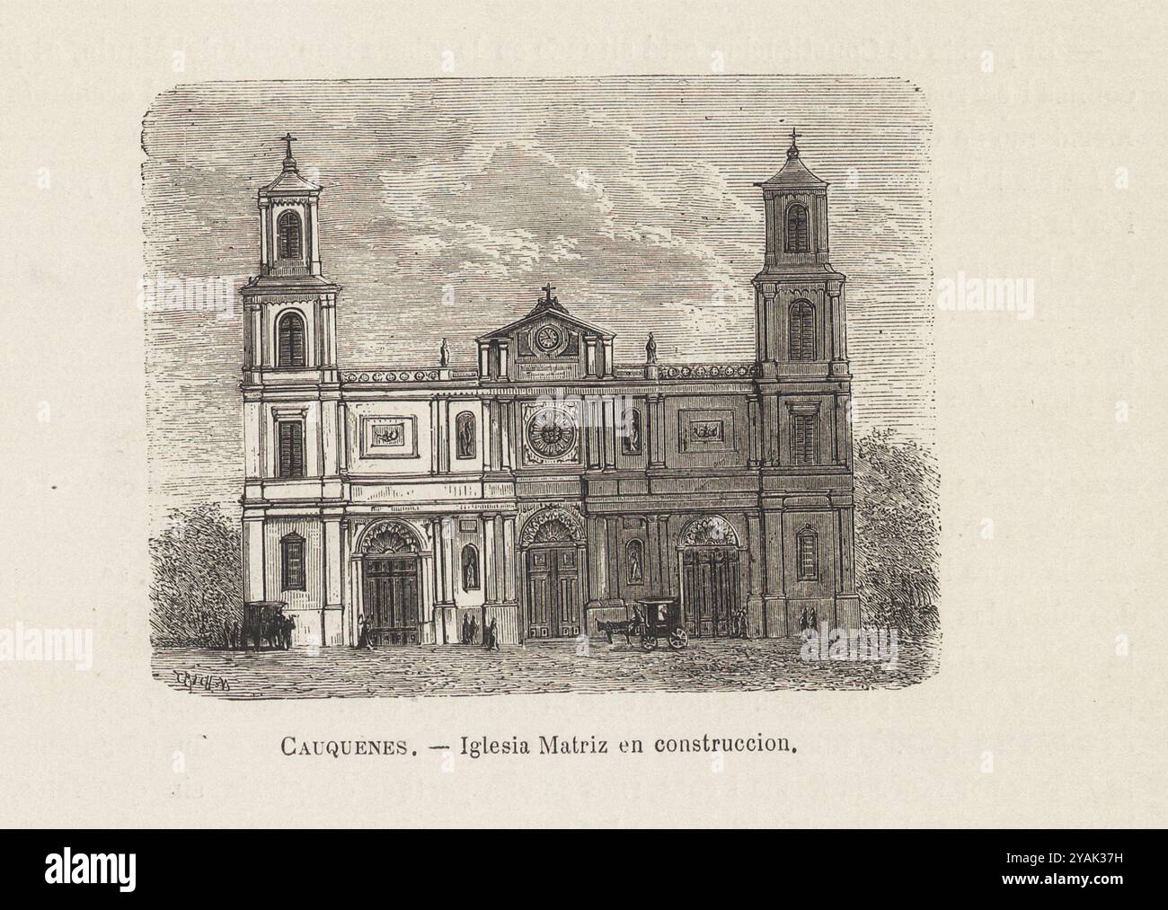 Cauquenes of the 19th century. Vintage illustration of City Church of ...