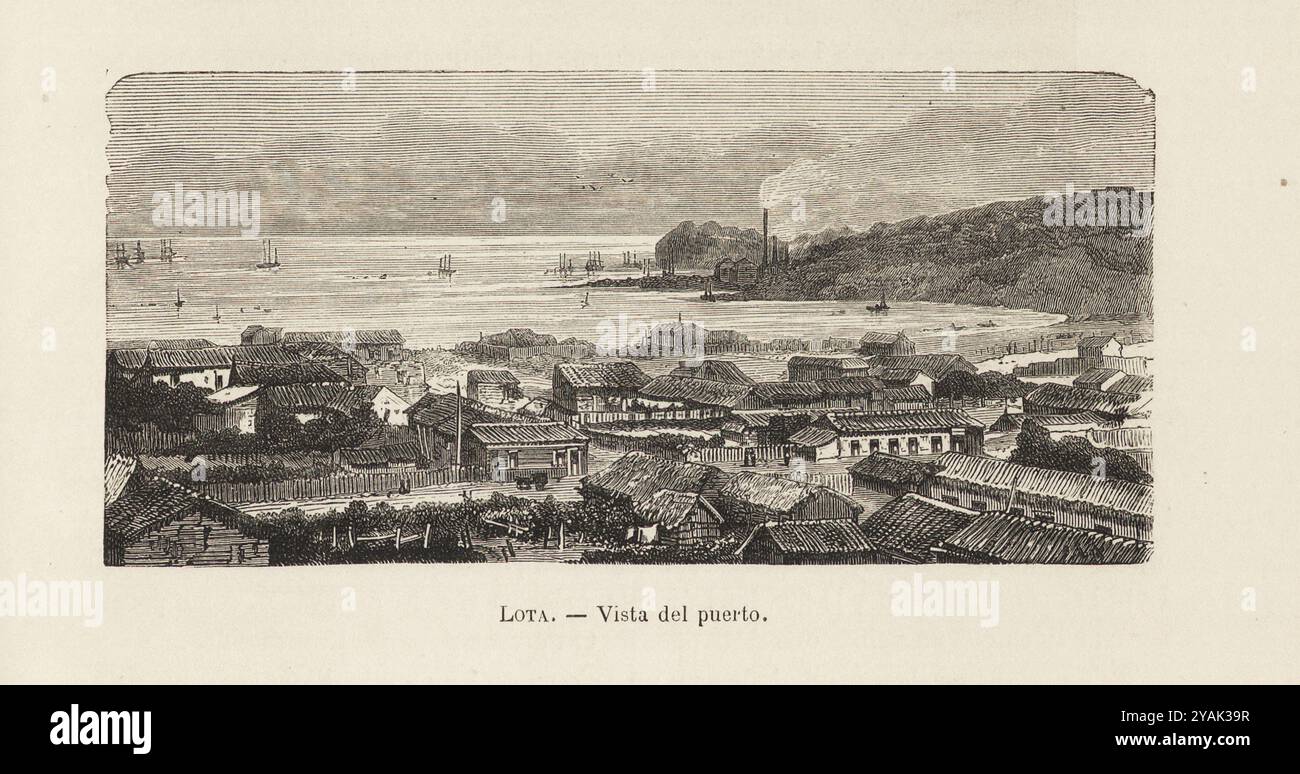 Chile of the 19th century. Vintage illustration of Lota's port. Lota ...