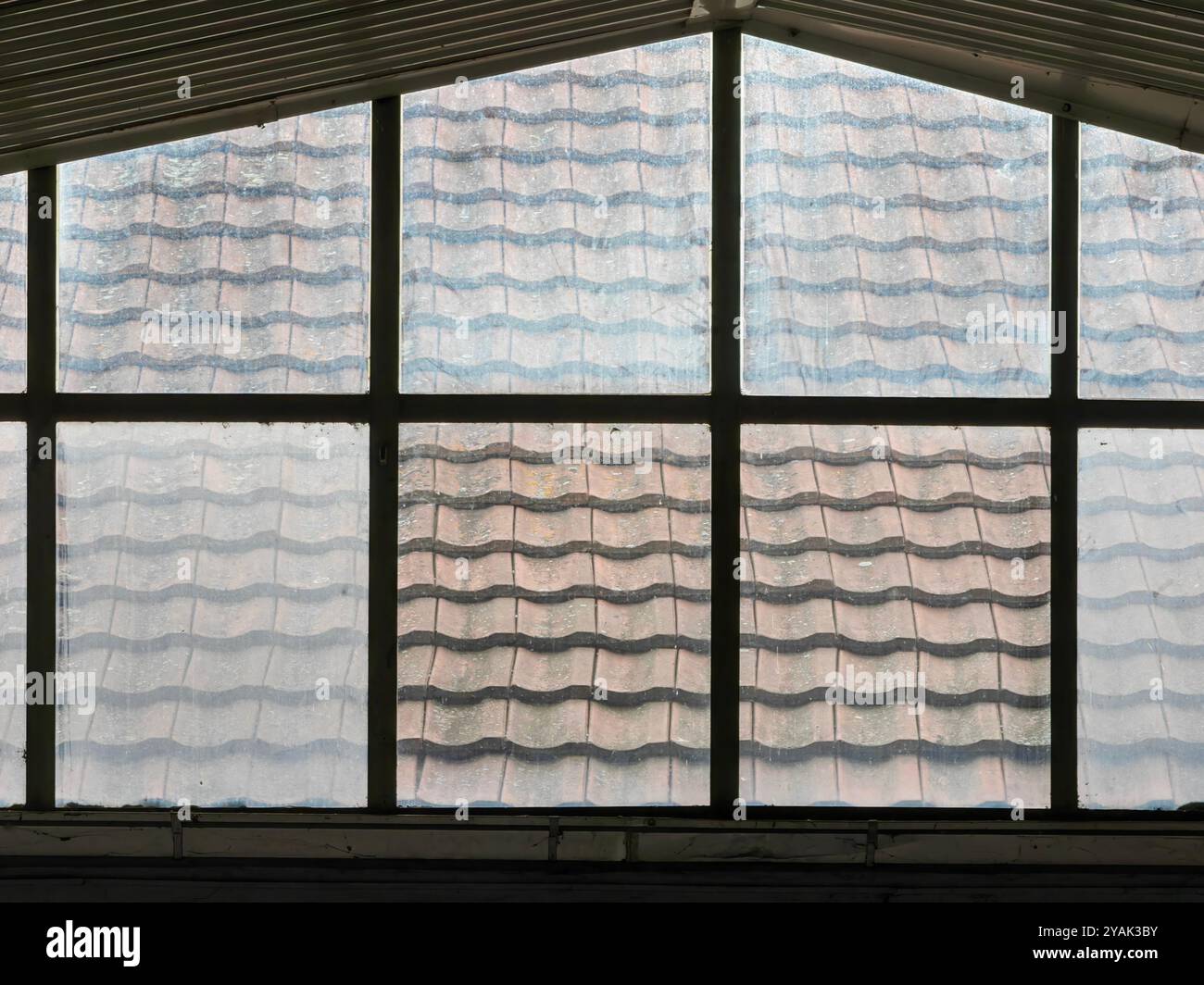 Framed Rooftop, Orange Tiles . Square Glass Windows. Indoor Perspective ...