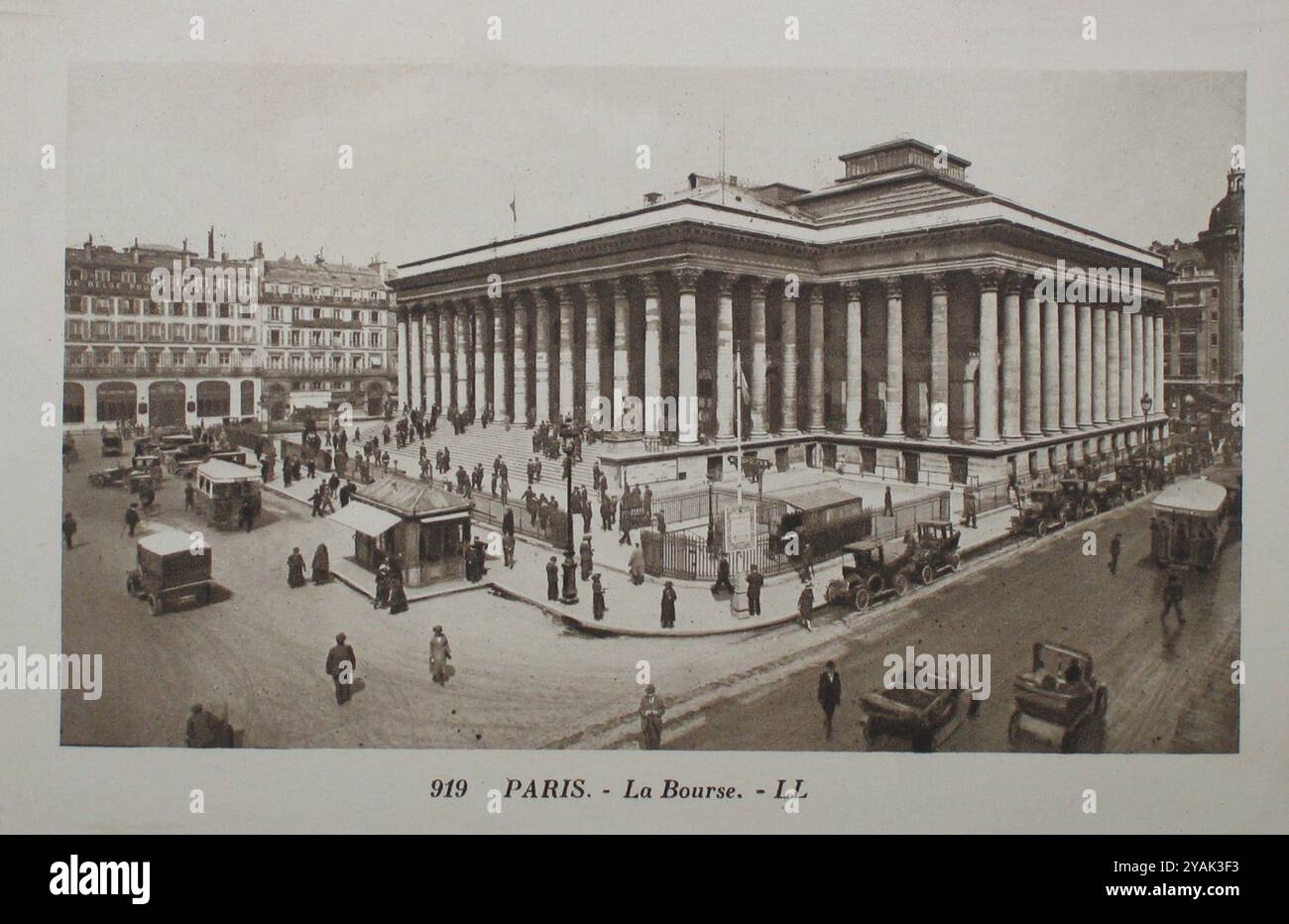 Vintage illustration the Place de la Bourse (Stock Exchange Square). Paris, France. 1924 Stock ...