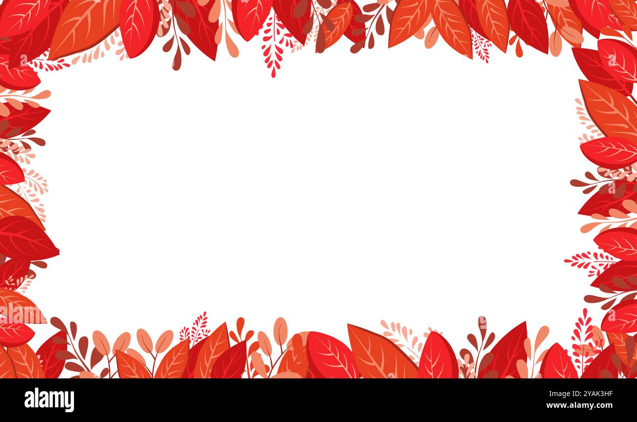 Vector isolated rectangular frame of red dry autumn leaves. Border for ...