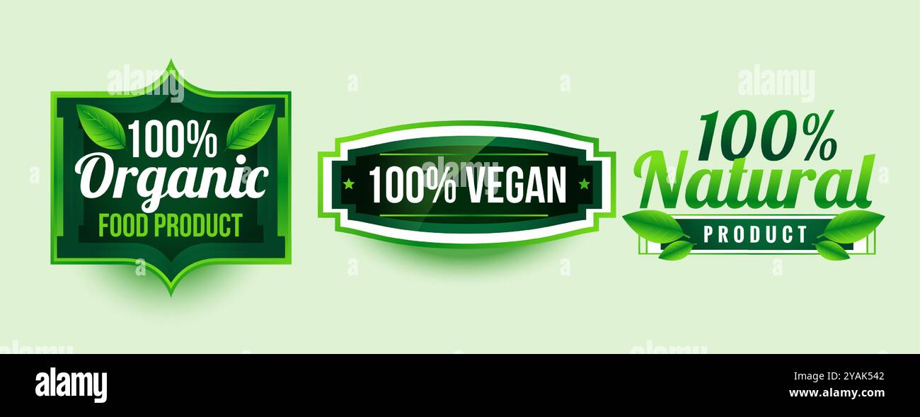 collection of pure veggie and certified green product label or tag ...