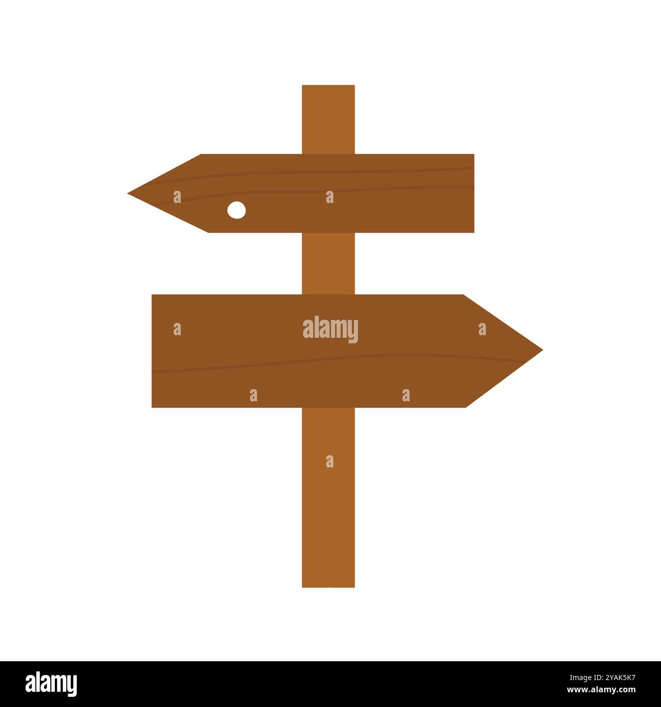Wooden signpost with two arrow planks, one with a hole, pointing in ...