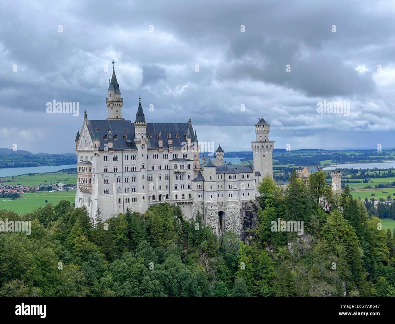 Neuschwanstein Castle in southern Germany with scenic mountain ...