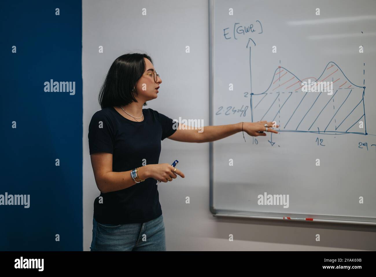 Student presenting data analysis on classroom whiteboard Stock Photo ...