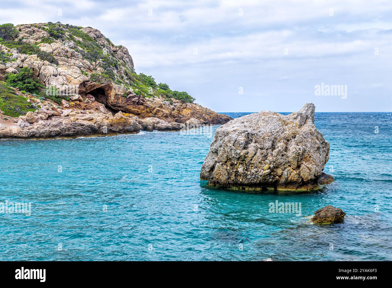 Iero beach cove cliffs, birthplace of Greek god Dionysos or Dyonysus by ...