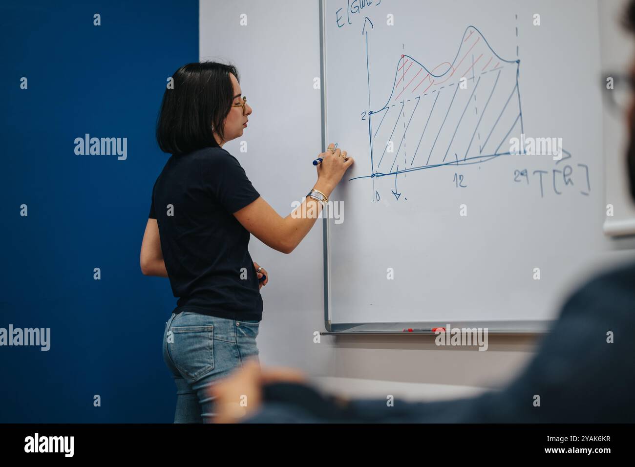 Student presenting graph analysis on classroom whiteboard Stock Photo ...