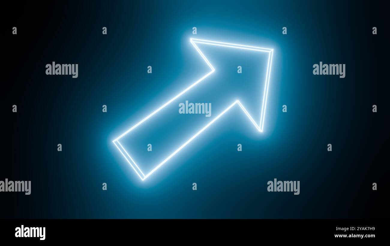 Blue neon arrow pointing upwards on a black background, representing ...