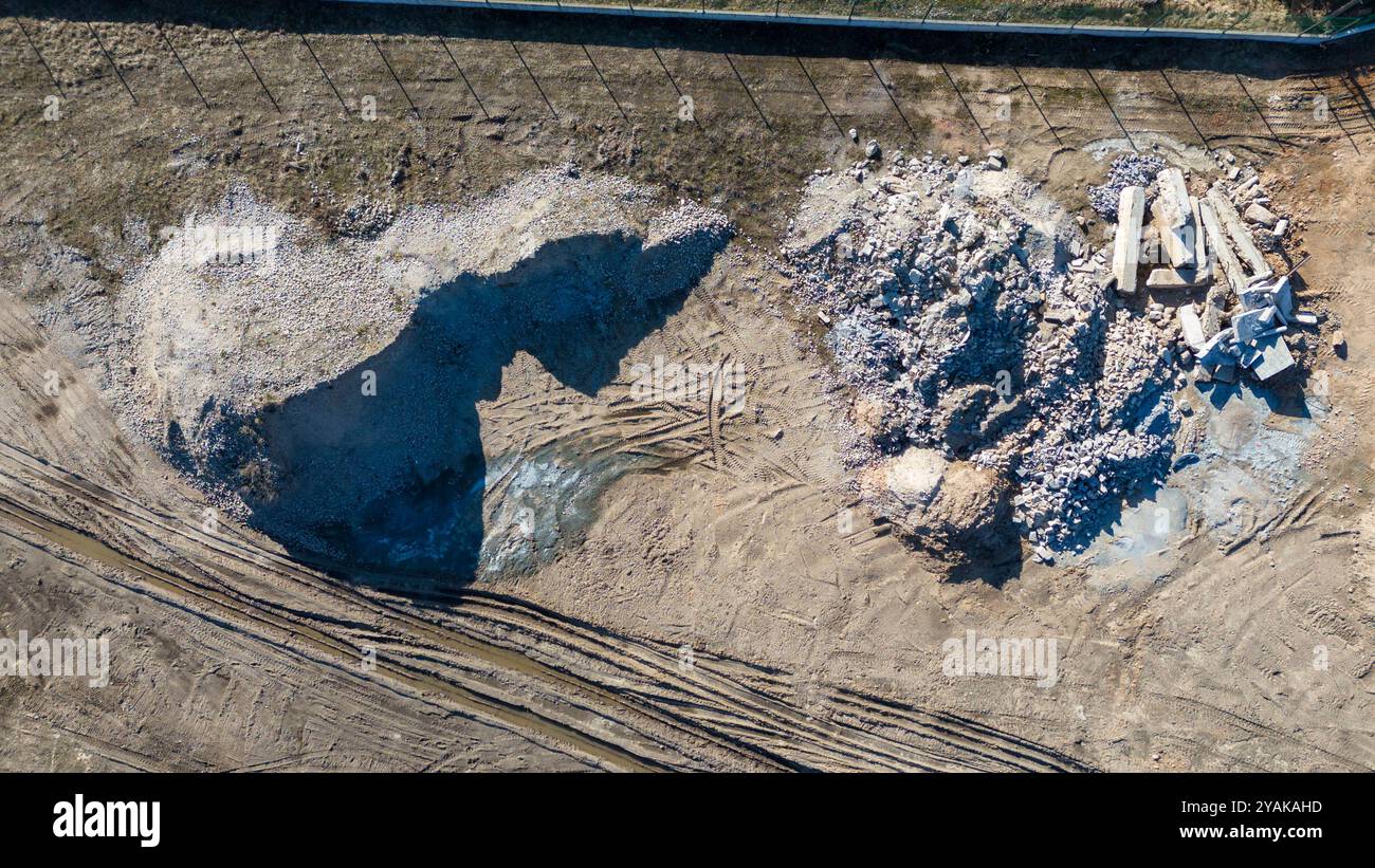 An aerial view of a storage site featuring a large arrangement of ...