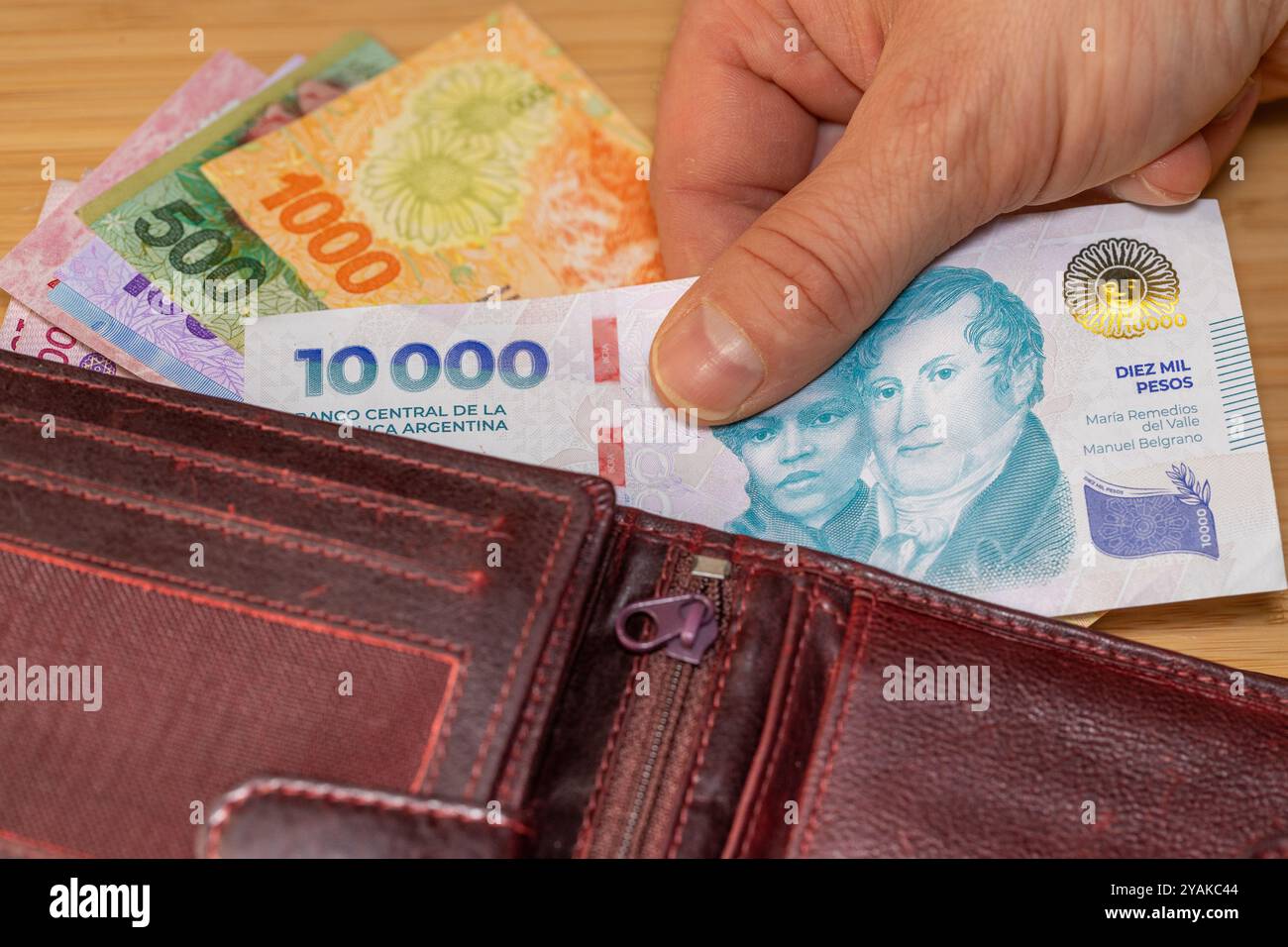 Argentina money, Paper banknote of 10 thousand pesos taken out from ...