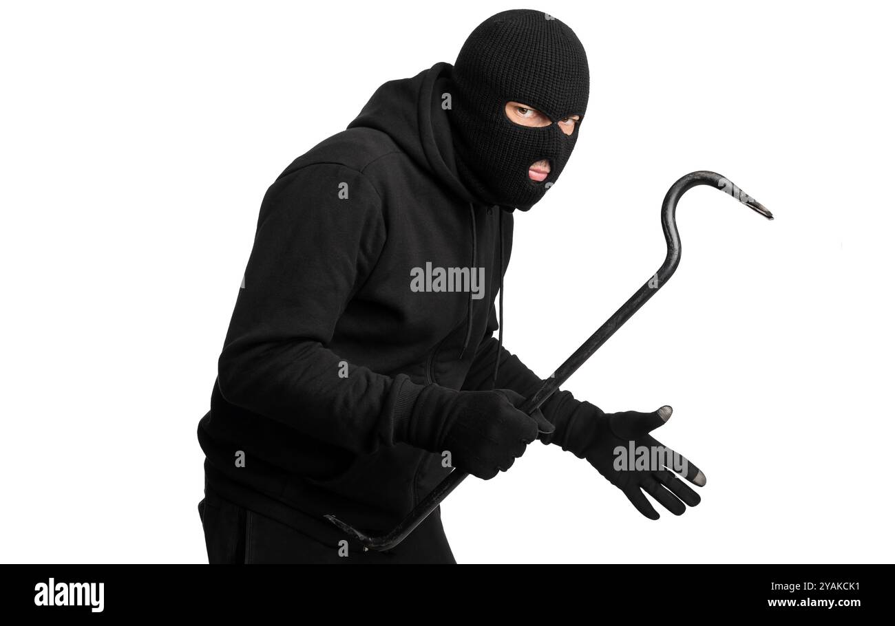 Thief criminal holding crowbar hi-res stock photography and images - Alamy