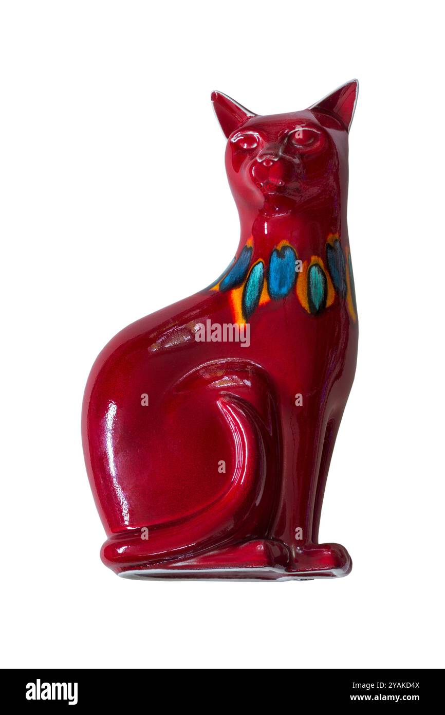Poole Pottery red glazed figure of a cat isolated on white background ...