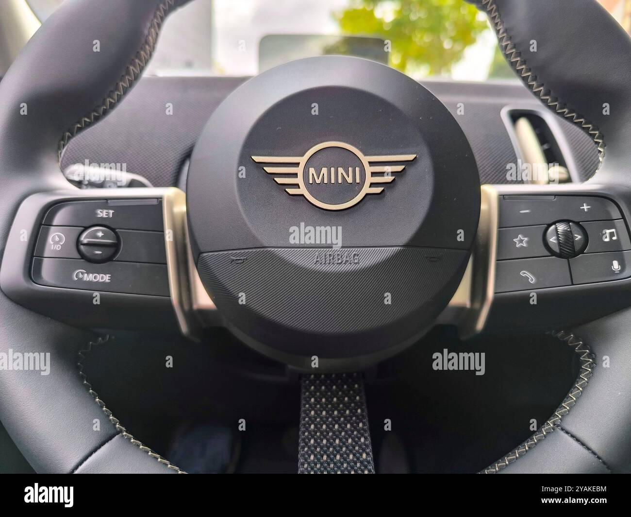 In the streets of Madrid, the logo of a Mini Countryman is photographed ...