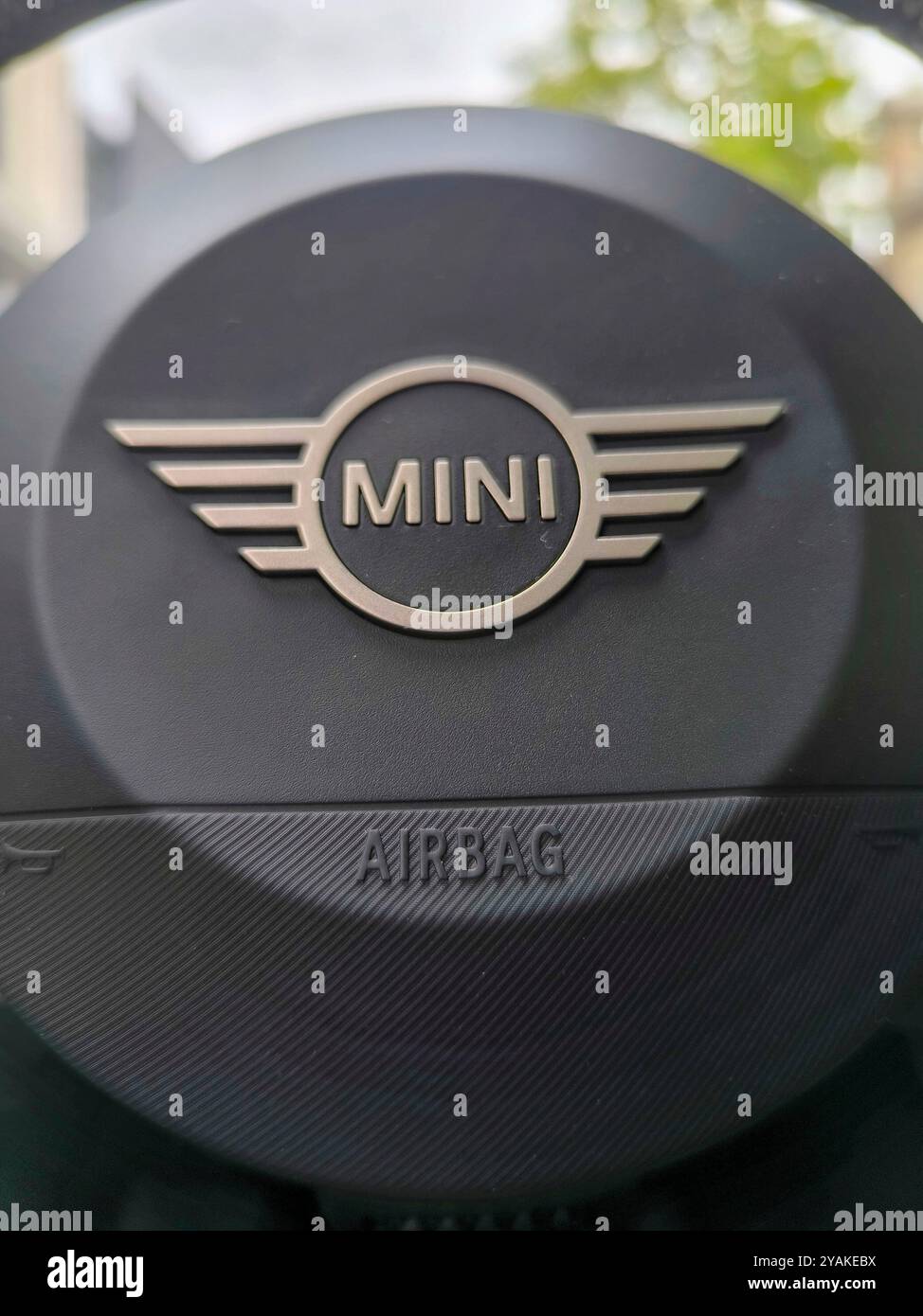 In the streets of Madrid, the logo of a Mini Countryman is photographed ...