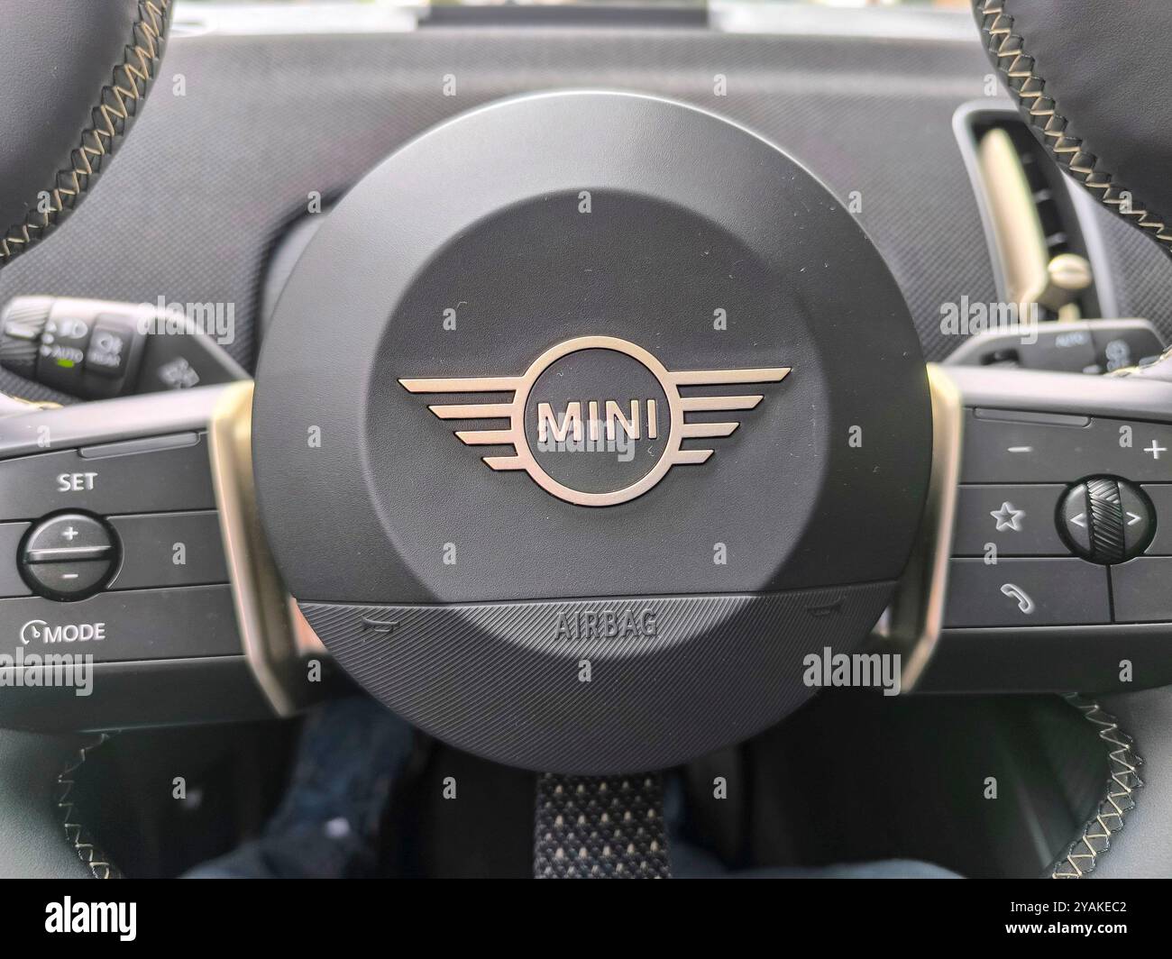 In the streets of Madrid, the logo of a Mini Countryman is photographed ...