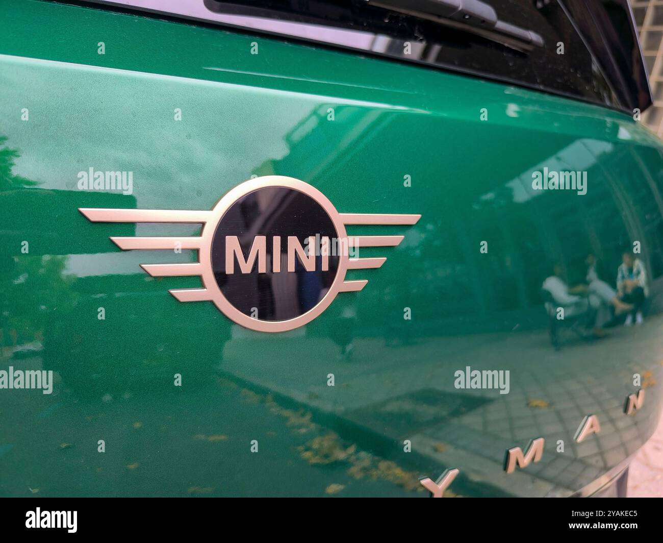 In the streets of Madrid, the logo of a Mini Countryman is photographed ...