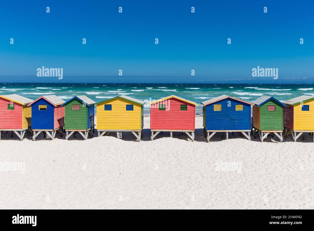 Cape Town: Bath houses at the beach in Muizenberg, South Africa Stock ...