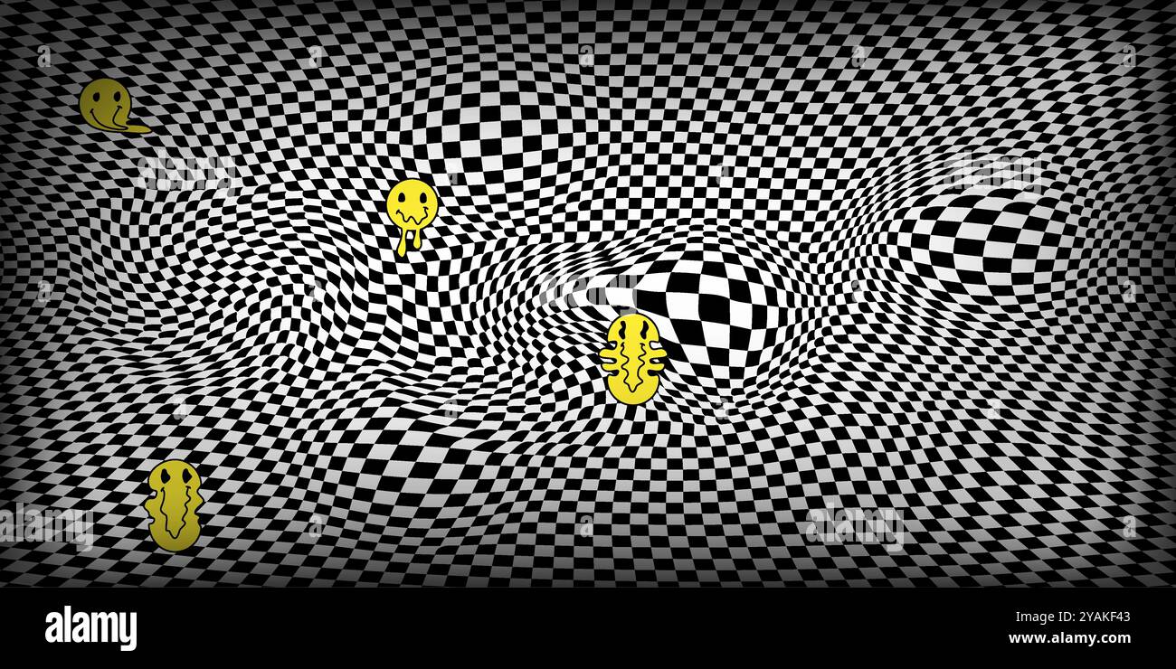 Abstract horizontal background with black and white checkered waves ...