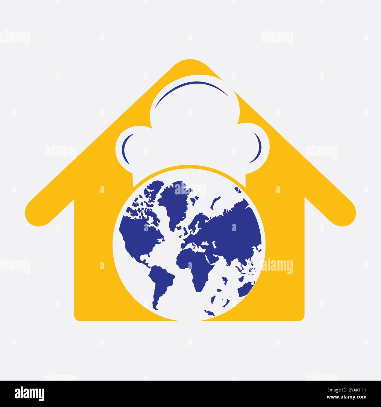 Cuisine Global, Yellow Color Store Logo, Blue World Icon, White ...
