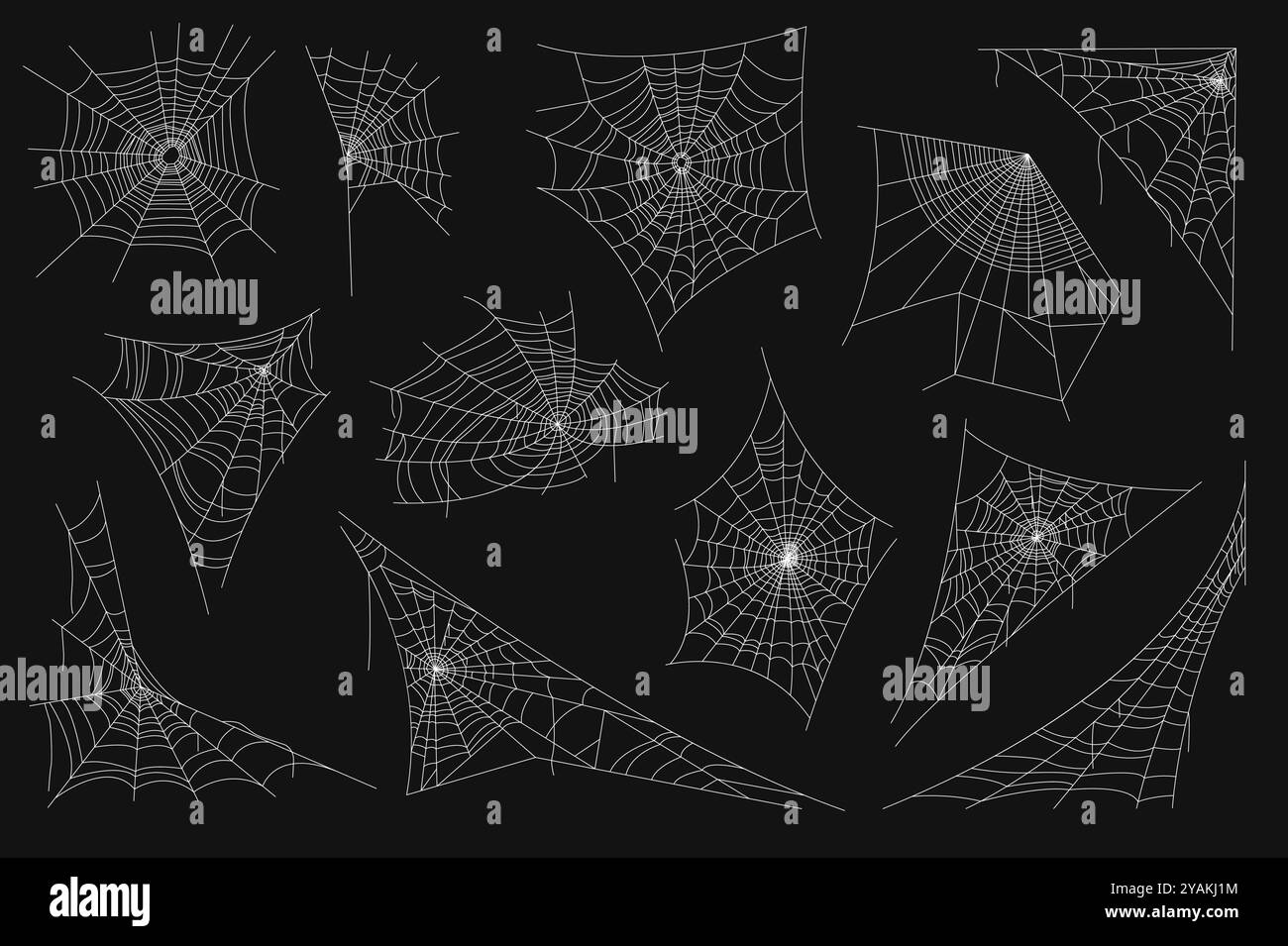 Hand drawn cobwebs. Various shapes Halloween spider webs. Dark gothic ...