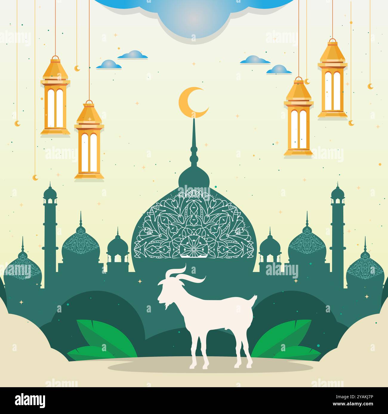 Eid ul Adha banner Unique Design with Mosque, Bakra Eid Mosque, Goat ...