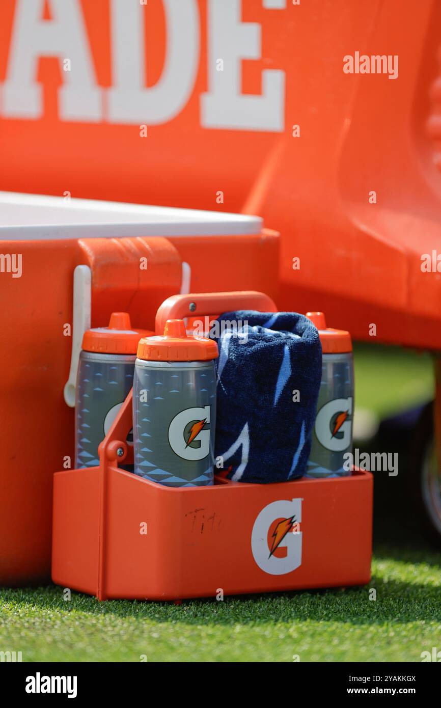 Gatorade bottles and coolers on the sideline prior to an NFL football ...