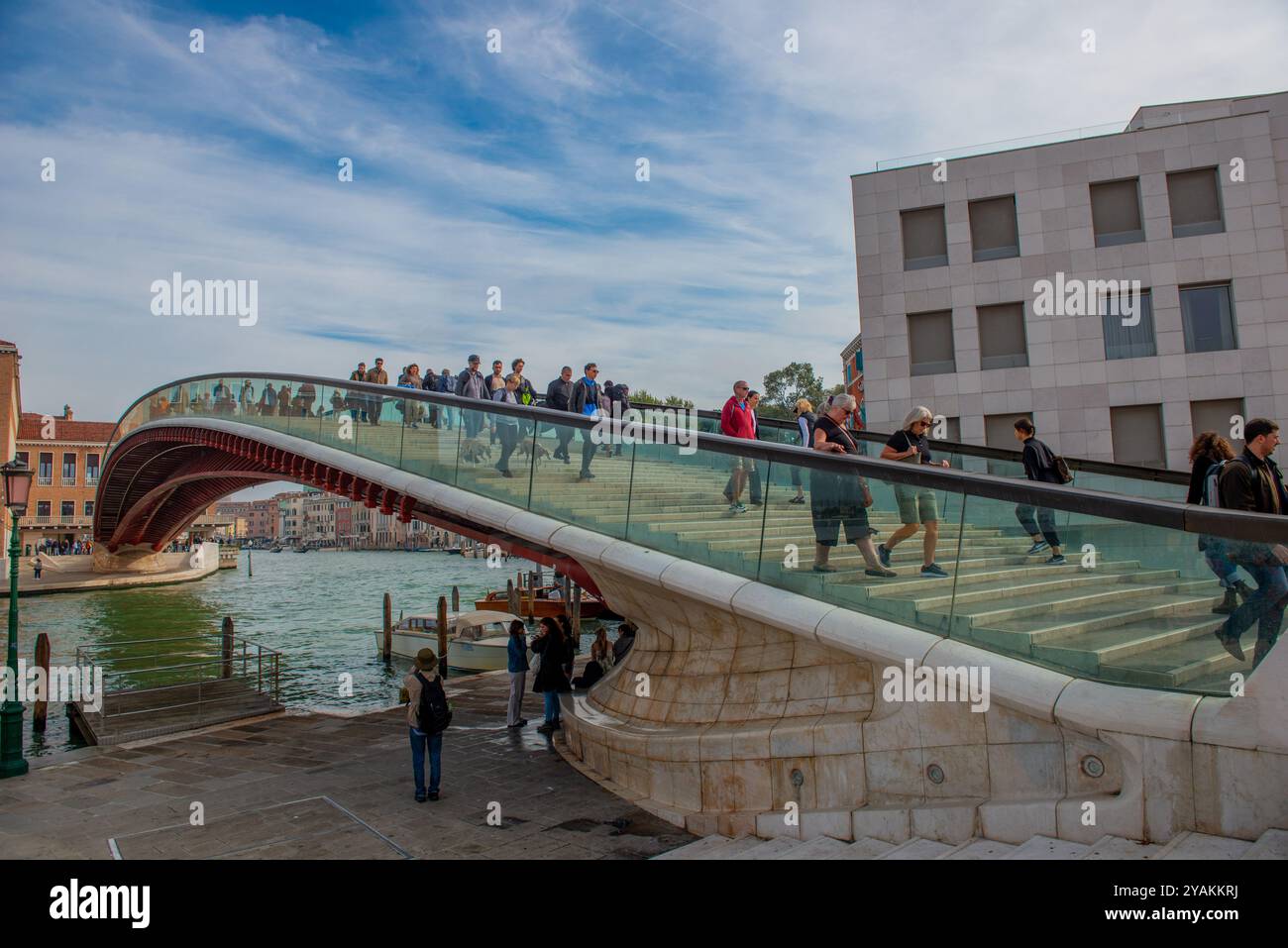 Venice Italy 9 October 2024: Pedestrian bridge crossing the Grand Canal of Venice between ...