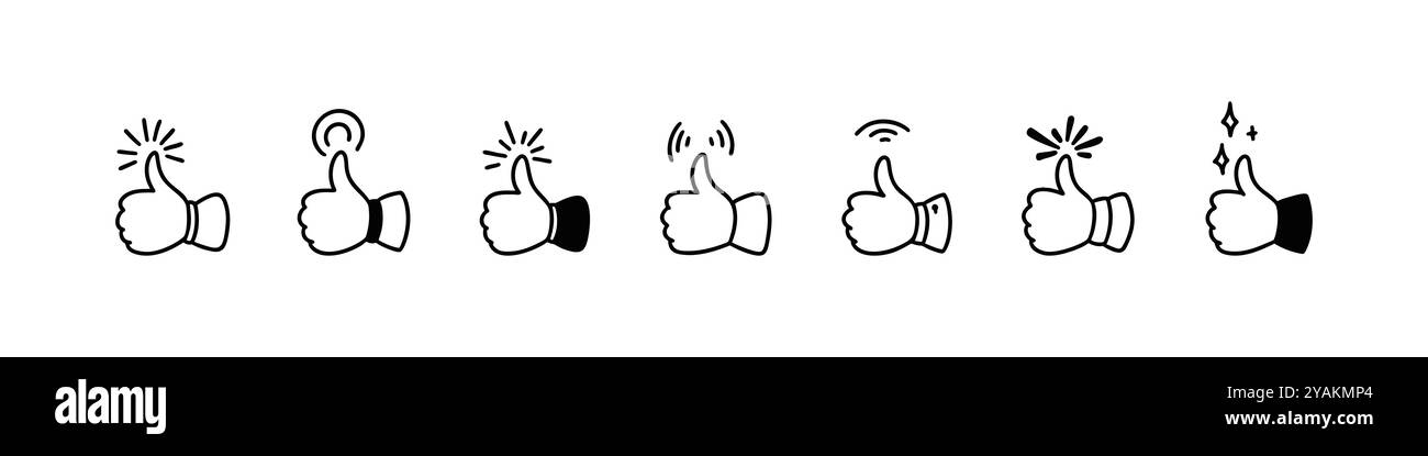 Thumb up cute line doodle icons set. Good expression. Hand sketch ...