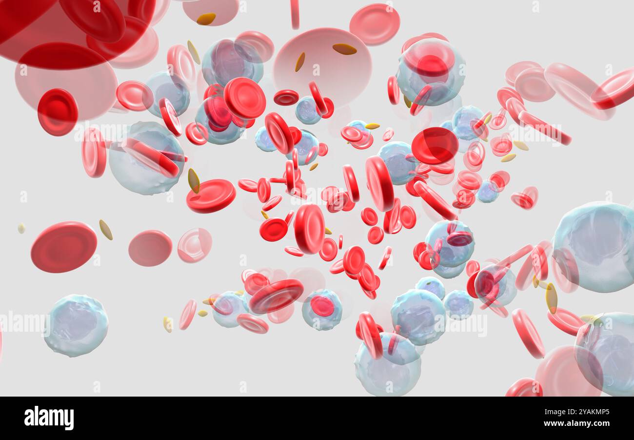 3d illustration with the movement of blood components. 3d animation ...