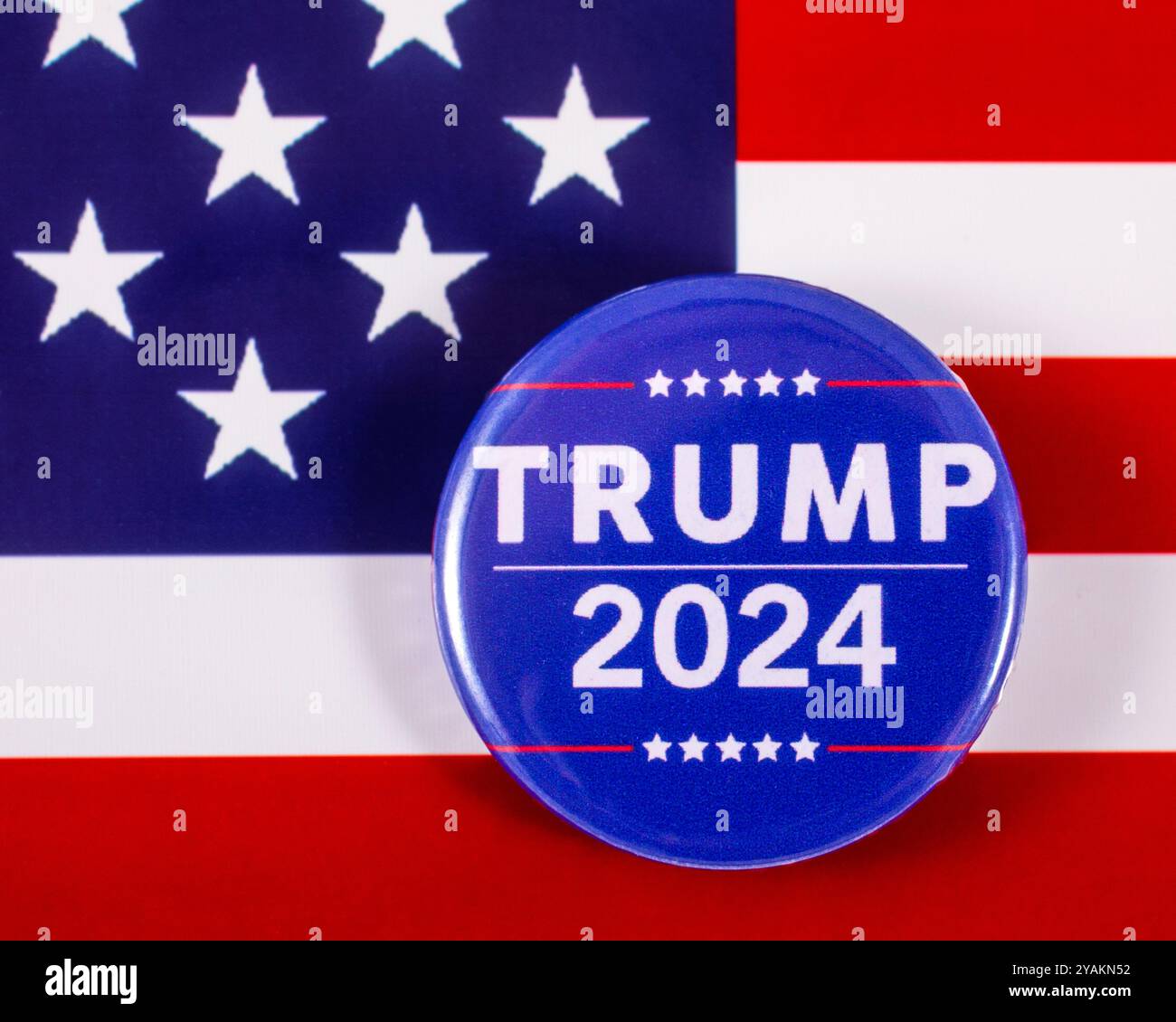 London, UK - September 30th 2024: A Trump 2024 pin badge, pictured on ...