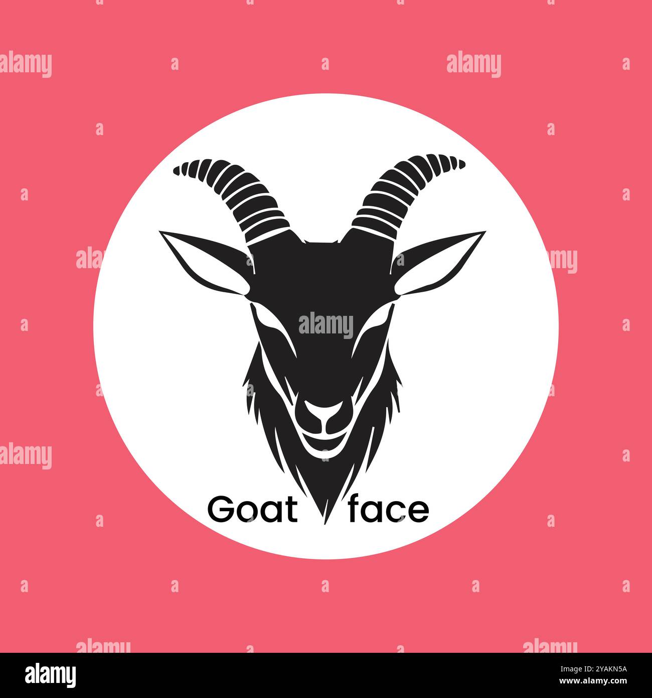 Black and white vector illustration of a goat head logo with long horns ...