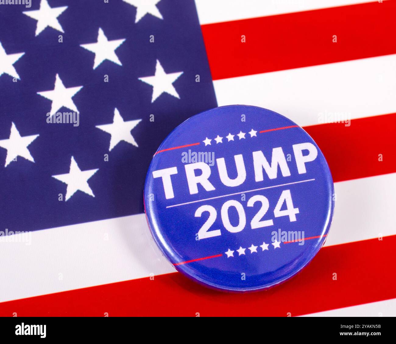 London, UK - September 30th 2024: A Trump 2024 pin badge, pictured on ...