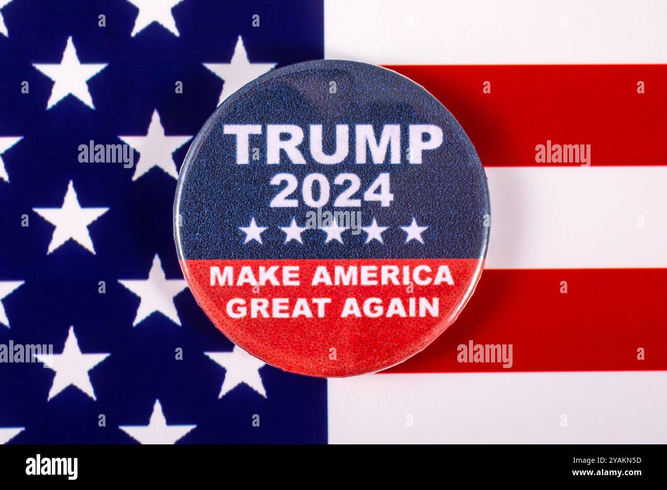London, UK - September 30th 2024: A Trump 2024 pin badge, pictured on ...