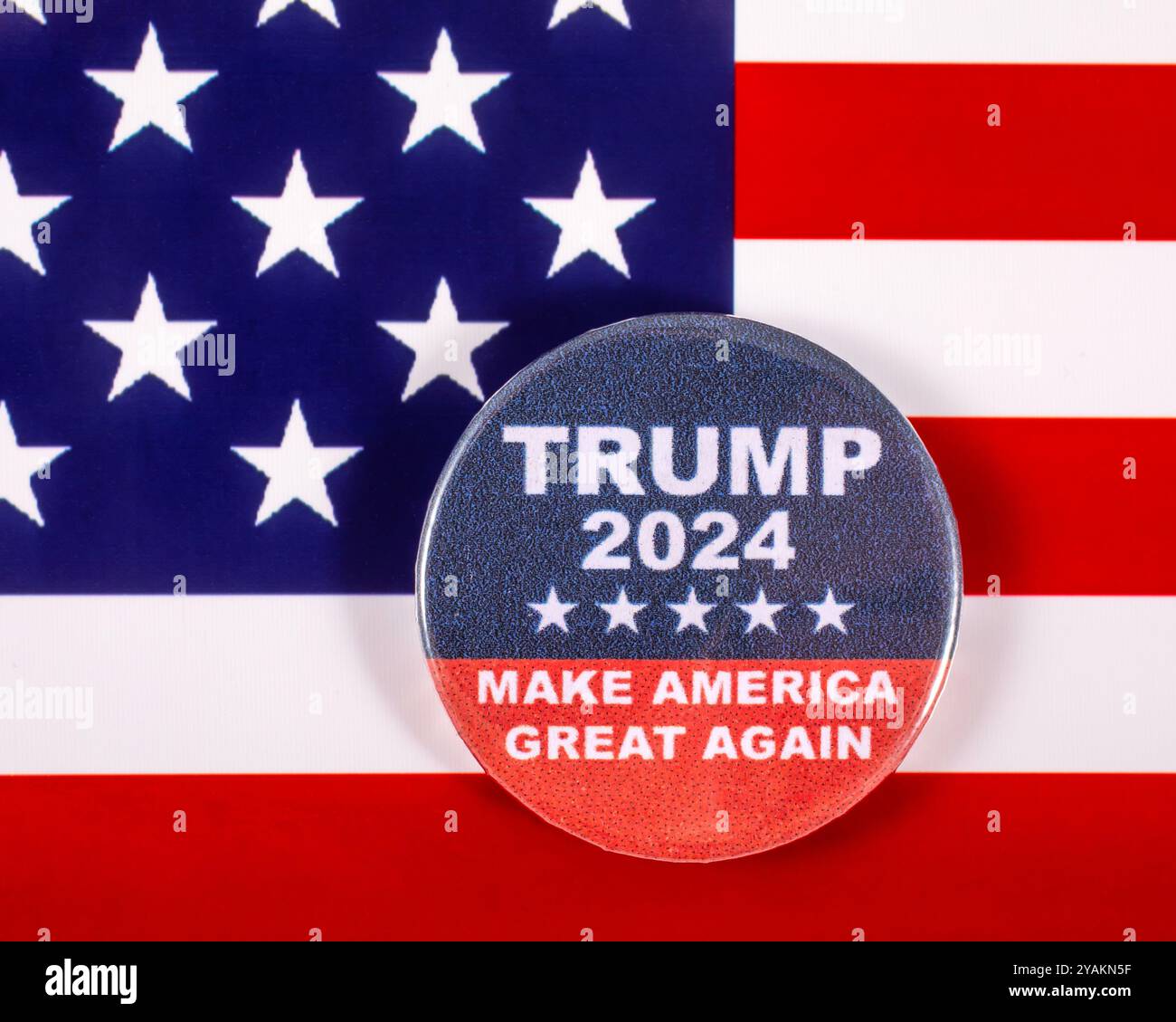 London, UK - September 30th 2024: A Trump 2024 pin badge, pictured on ...
