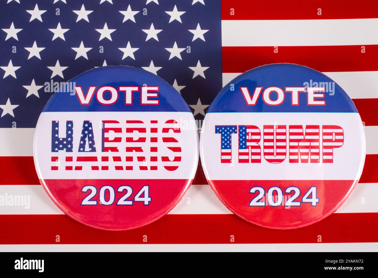 London, UK - September 30th 2024: Vote Harris and Vote Trump 2024 pin ...