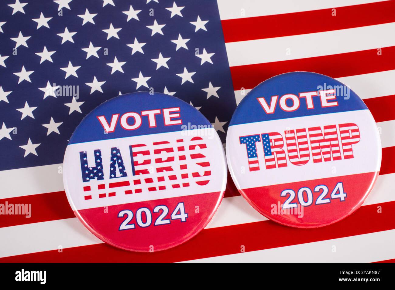 London, UK - September 30th 2024: Vote Harris and Vote Trump 2024 pin ...