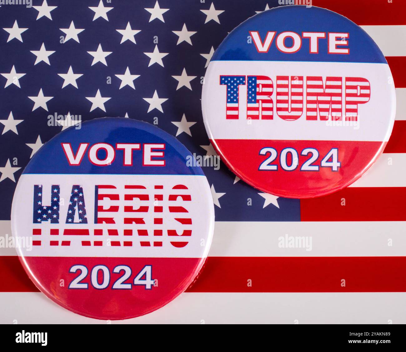 London, UK - September 30th 2024: Vote Harris and Vote Trump 2024 pin ...