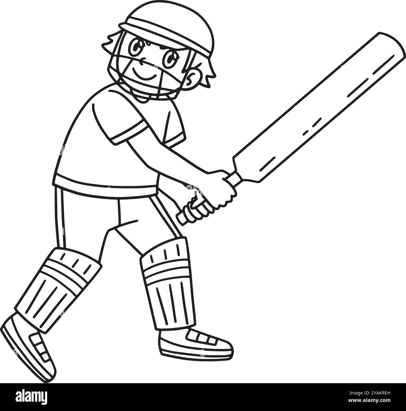 Cricket Striker Getting Ready Isolated Coloring Stock Vector Image ...