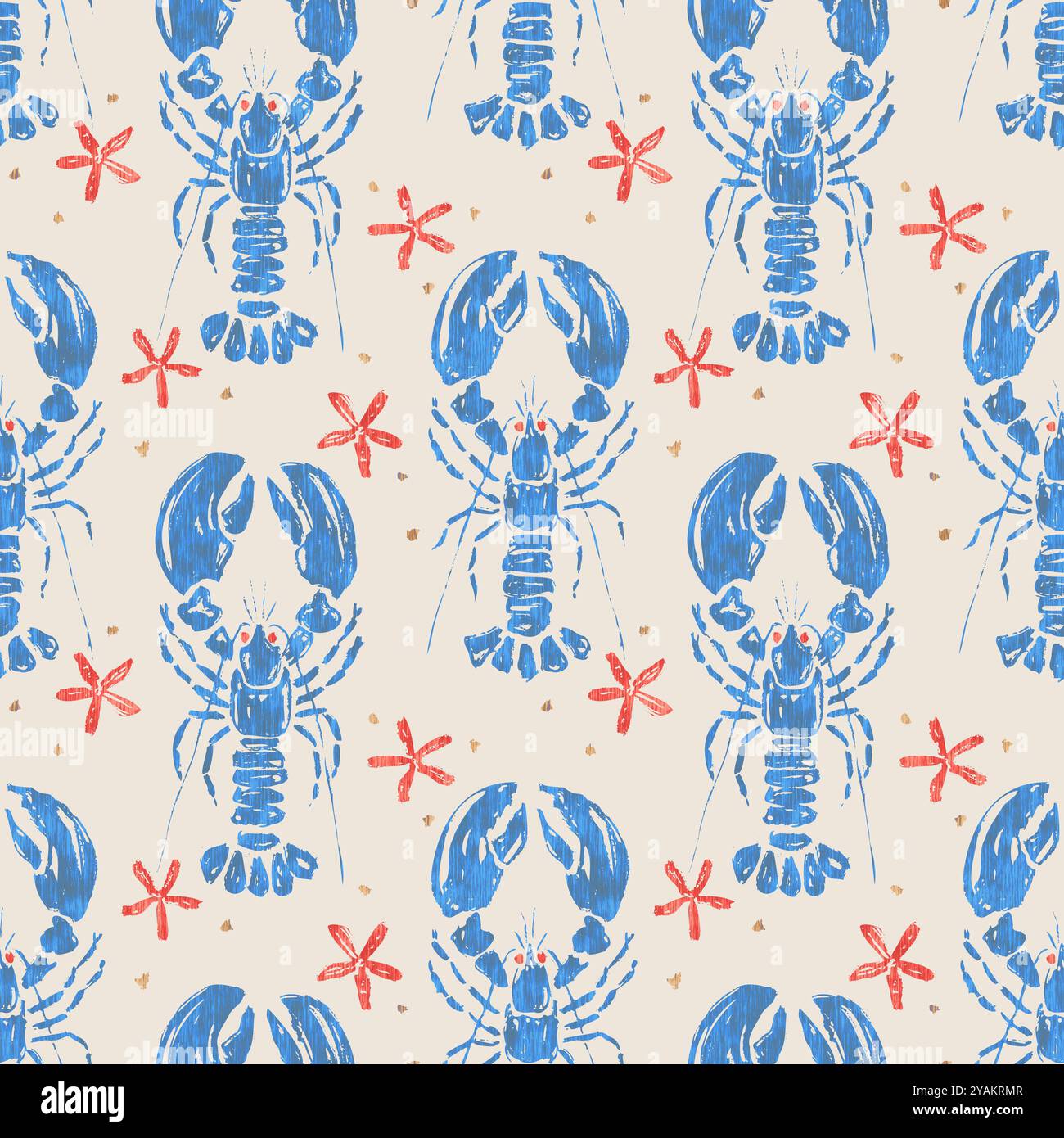 Vintage pattern of lobsters and stars. Seamless pattern of vintage blue ...