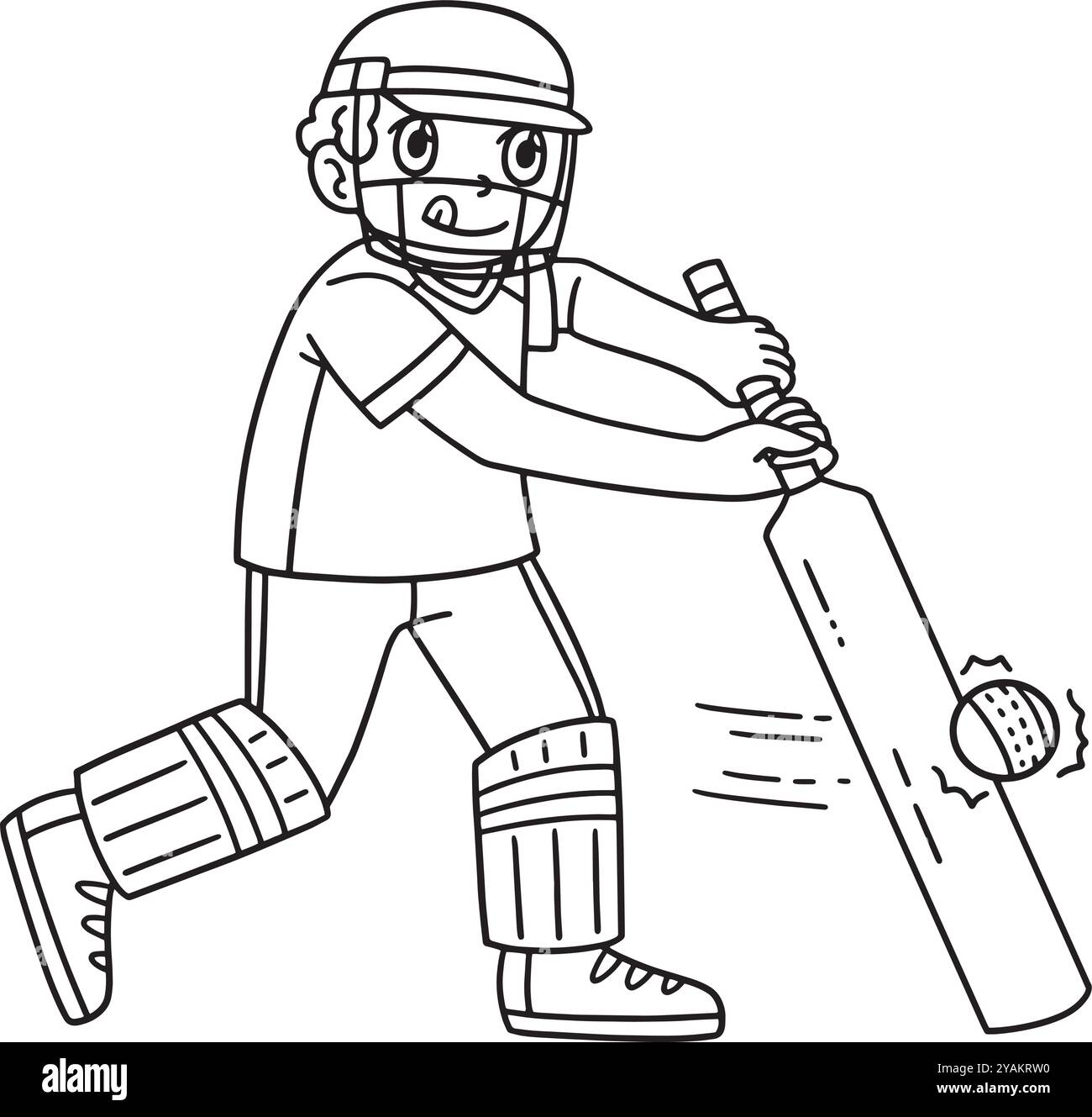 Cricket Player Hitting the Ball Isolated Coloring Stock Vector Image ...