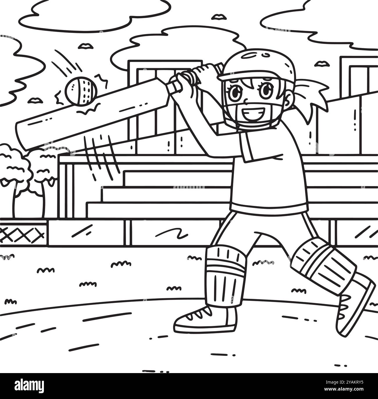 Cricket Female Striker Hitting the Ball Coloring Stock Vector Image ...