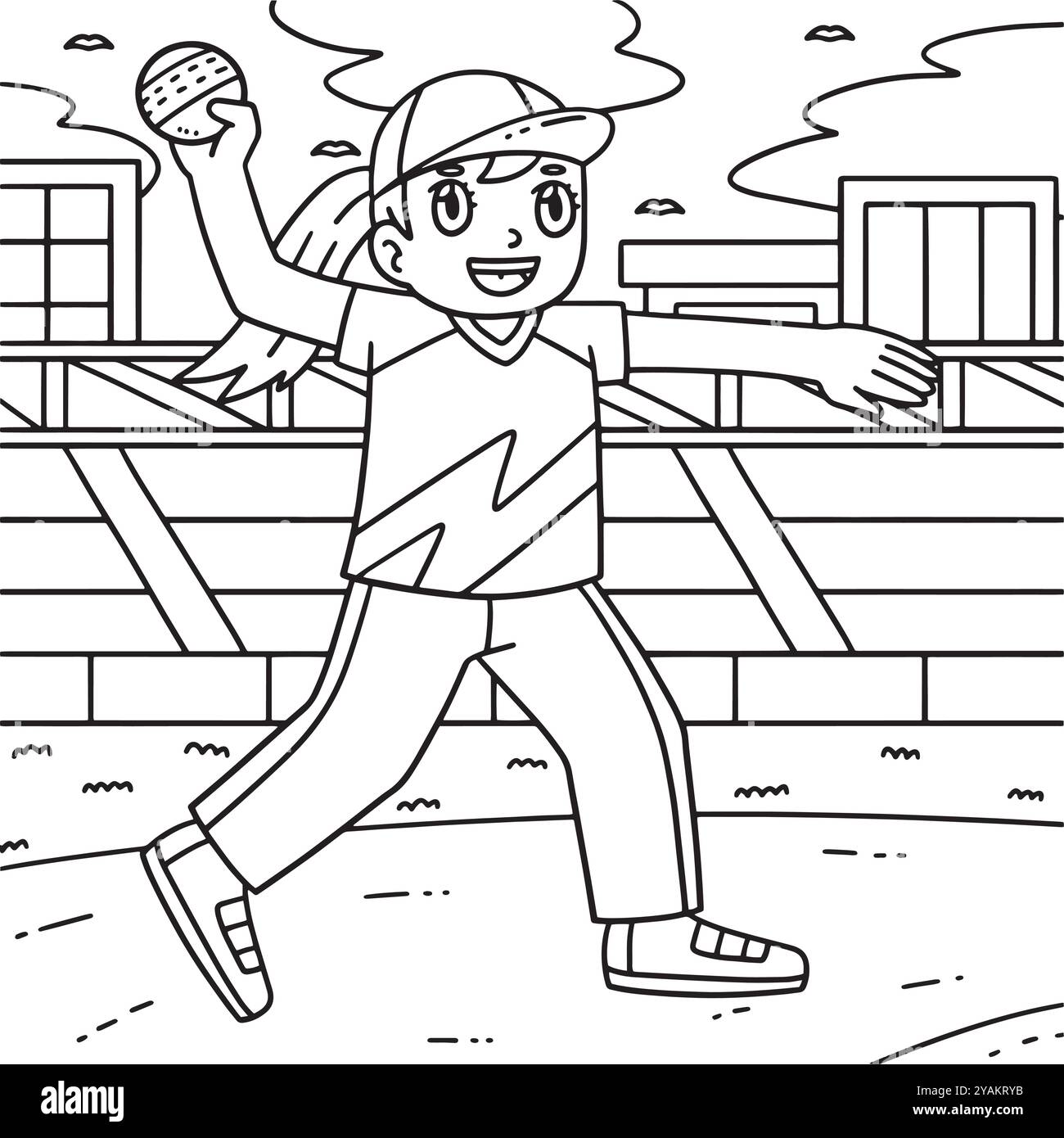 Cricket Female Bowler Ready to Throw Ball Coloring Stock Vector Image ...