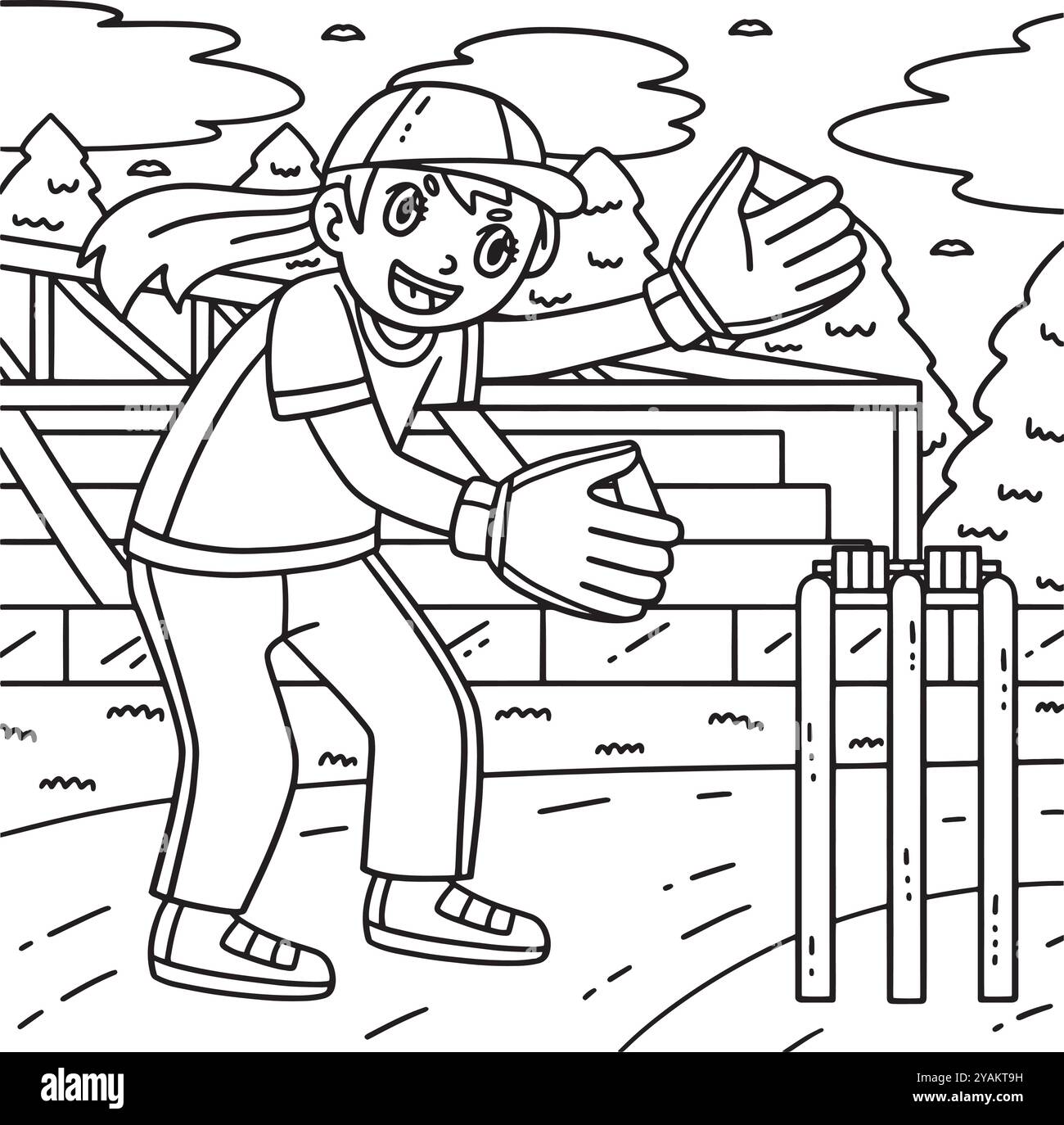 Cricket Female Wicket Keeper Coloring Page Stock Vector Image & Art - Alamy