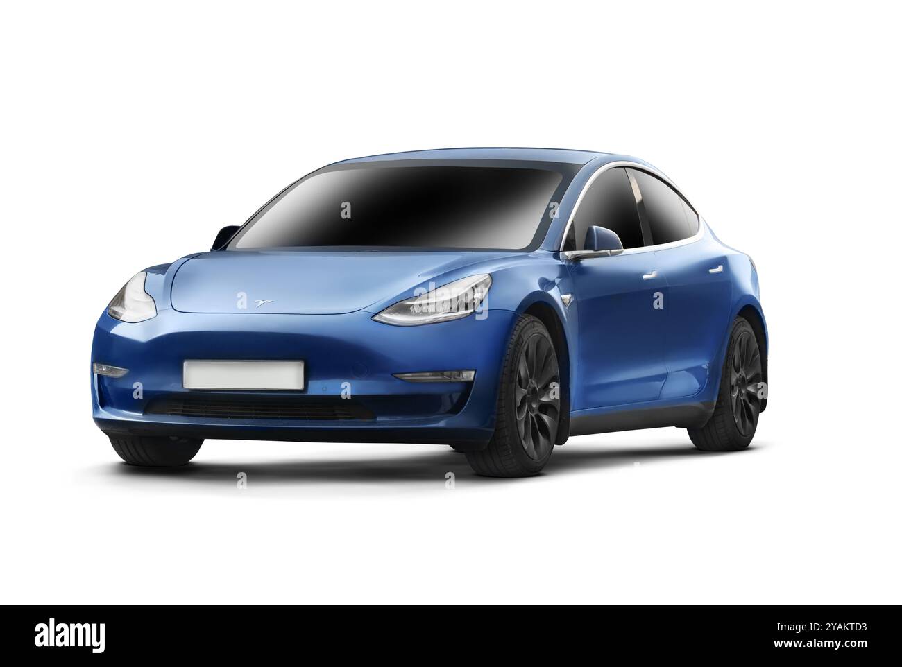 Moscow, Russia - Aug 19 2024: Front and left side view of a blue Tesla ...