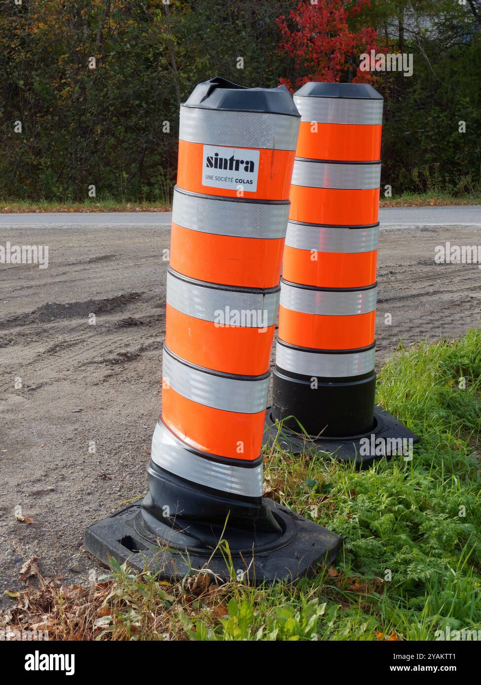 Large orange construction cones, Quebec,Canada Stock Photo - Alamy