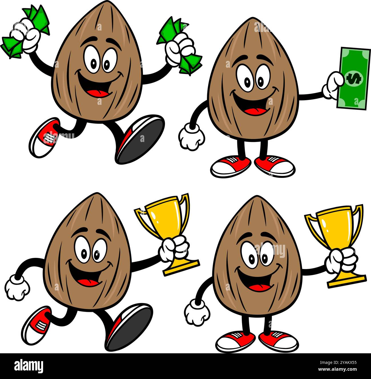 Almond Character Set 03, Hand Drawn Vector illustrations, Isolated On ...