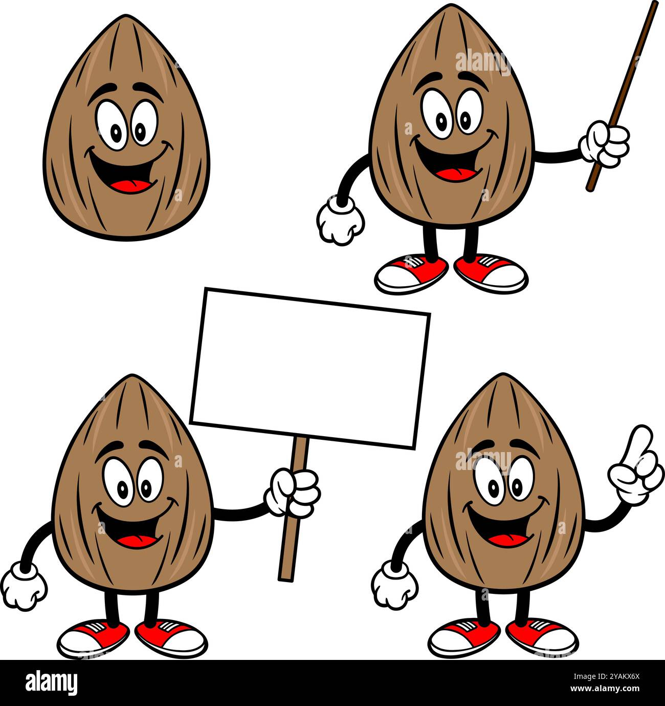 Almond Character Set 04, Hand Drawn Vector illustrations, Isolated On ...